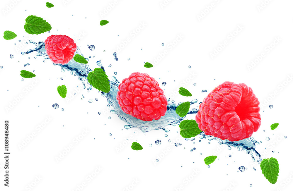 raspberry splash isolated Stock-Foto | Adobe Stock