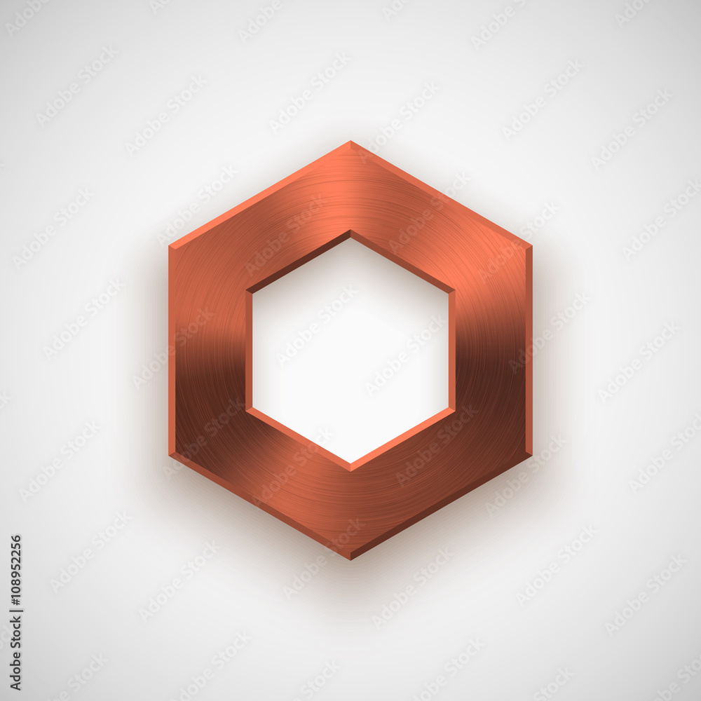 Bronze abstract polygon, hex badge, technology blank button template ...