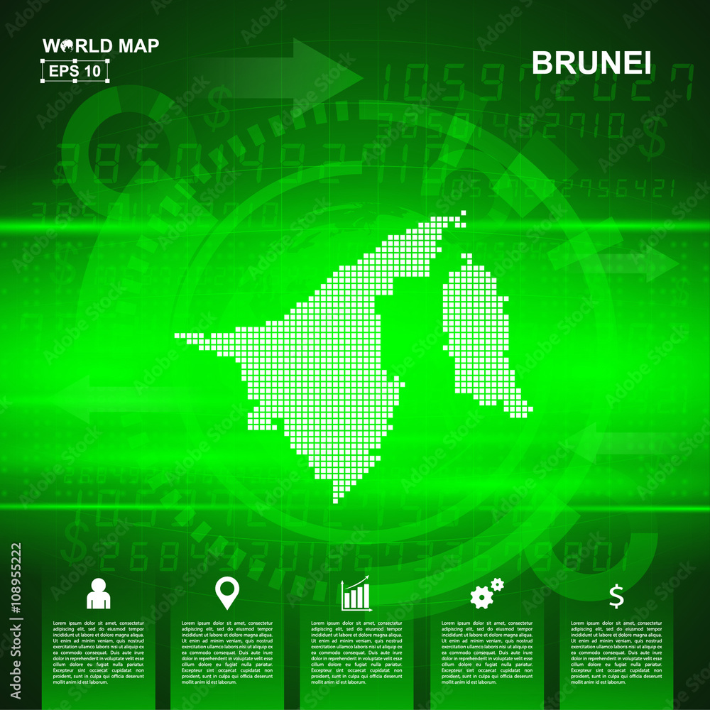 Map Of Brunei,Abstract Green background, pixel vector illustration ...