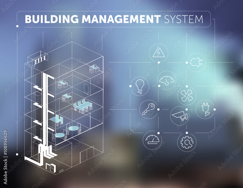Building Management System Concept on Blurred Background Stock Vector ...