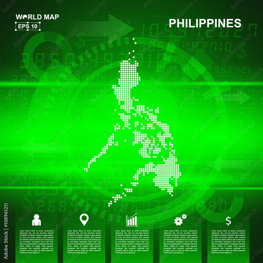 Map Of Philippines,Abstract Green background, pixel vector illustration ...