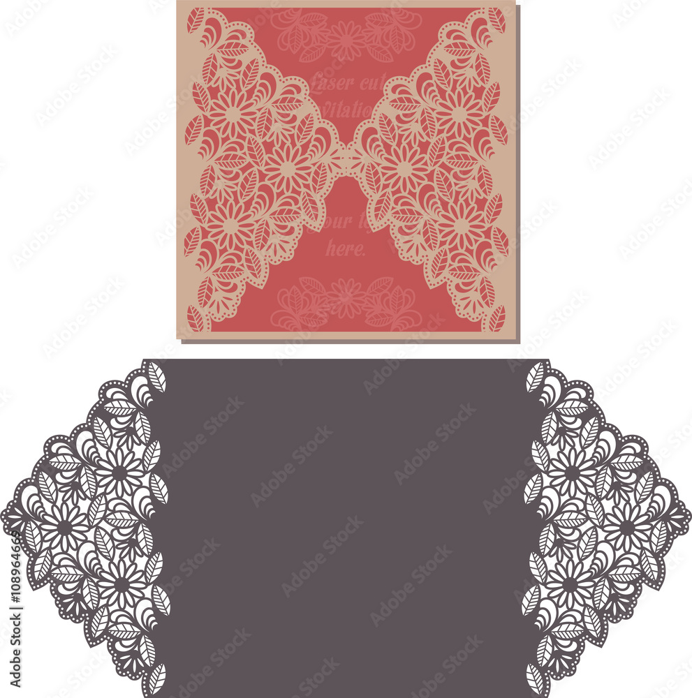 Paper cut out card. Laser cut pattern for invitation card for wedding ...