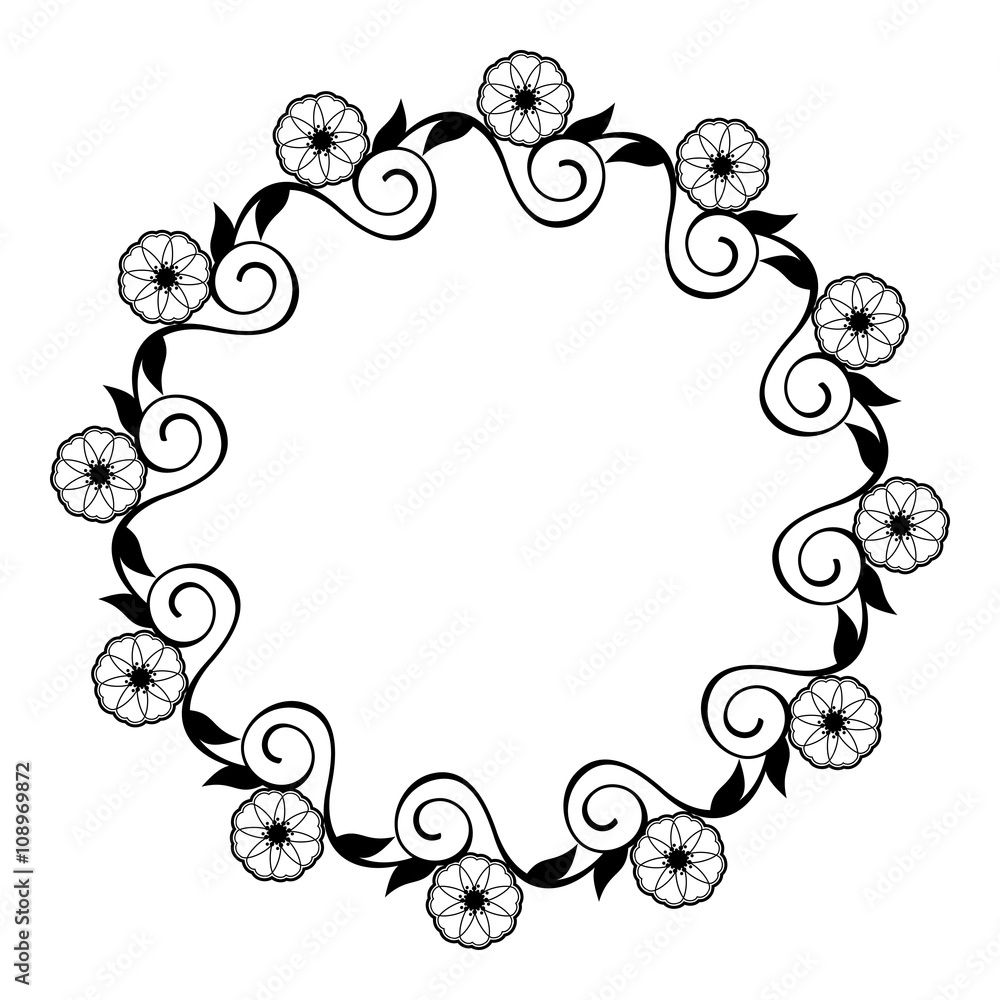 Round flower frame. Decorative flowers arranged on a shape of the ...