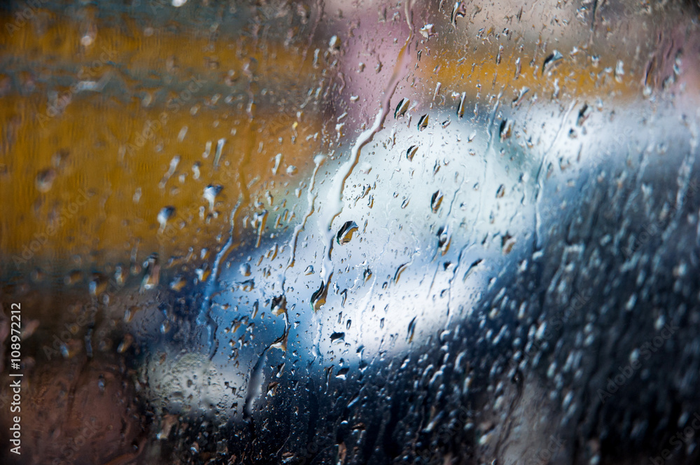 Car silhouette seen through rainy window on a melancholic day Stock ...