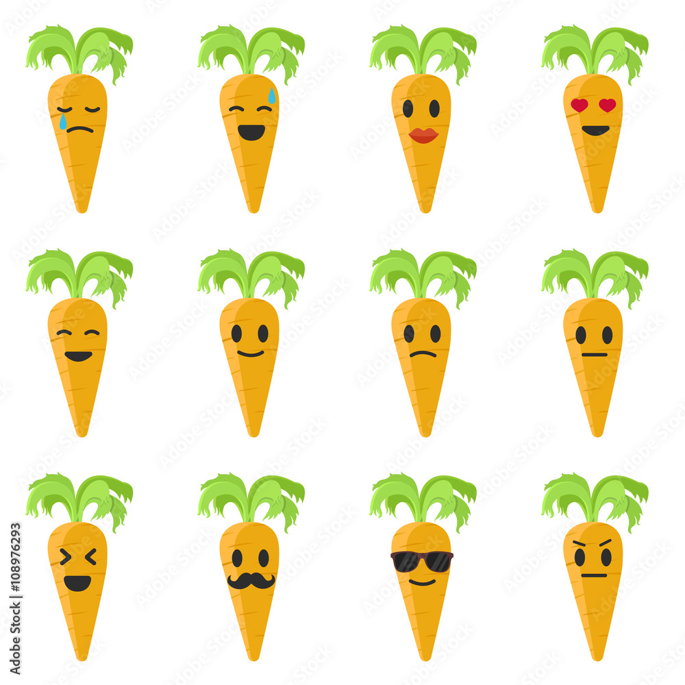 Vector emoji carrot set. Set carrot smiles. Cartoon emoji carrot. Stock ...