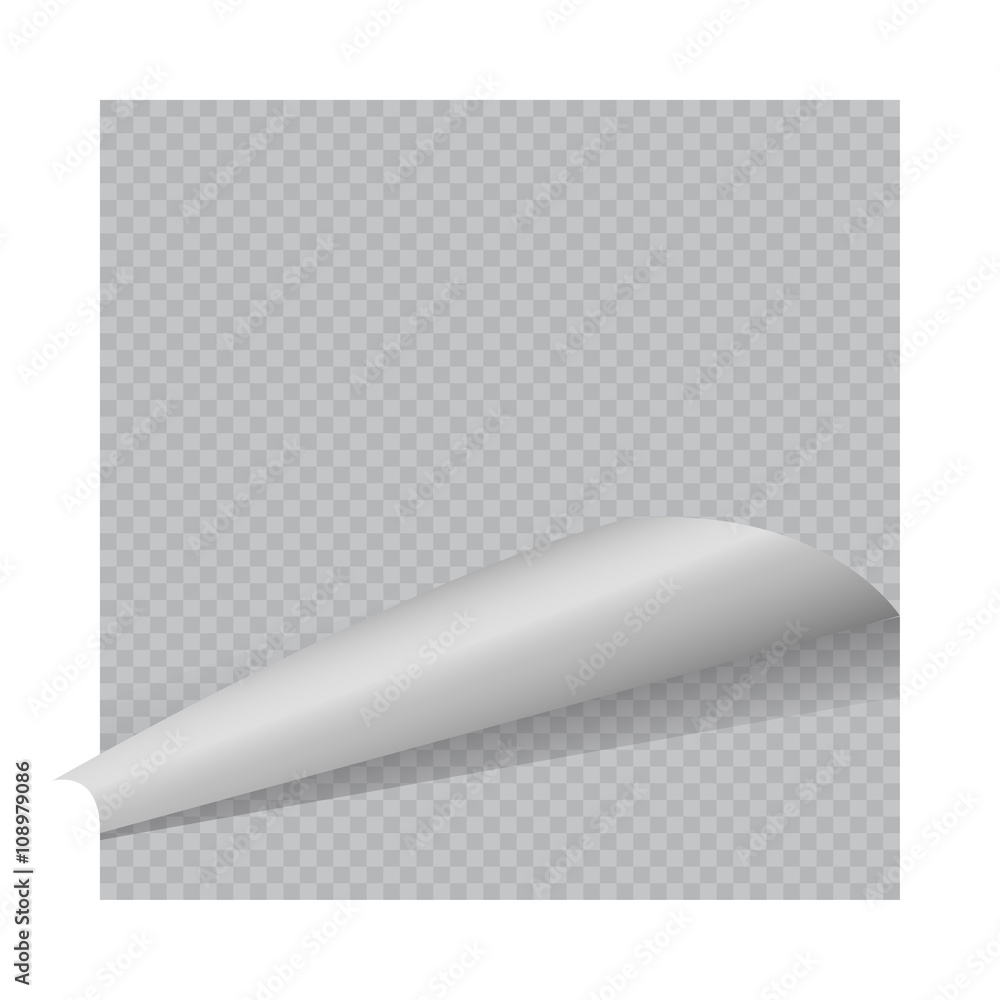 Page curl with shadow on blank sheet of paper. White sticker. Element ...