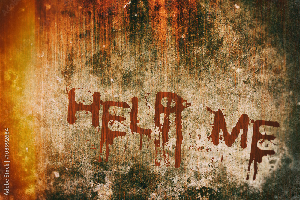 Horror Crime Concept. Help Message on Bloody Background Wall Stock ...