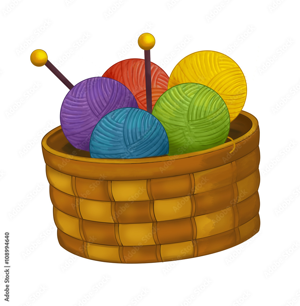 Cartoon basket with wool - isolated - illustration for children Stock ...