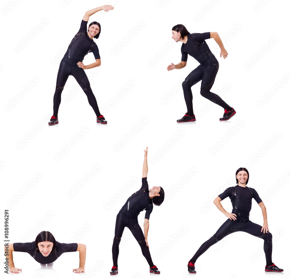 Young man doing exercises on white Stock Photo | Adobe Stock