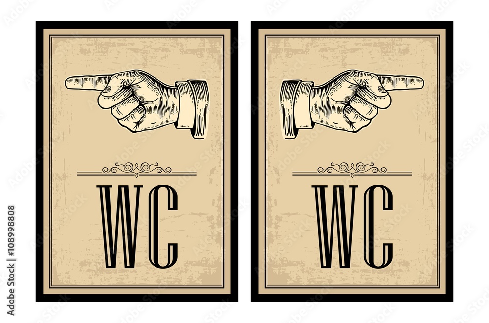 Pointing finger. Vector vintage engraved illustration on a beige ...