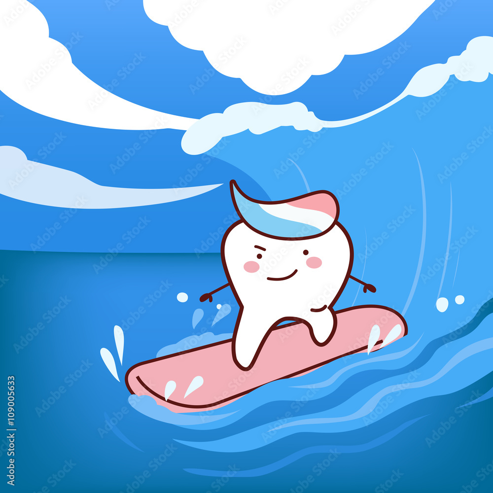 cartoon teeth surfing Stock Vector | Adobe Stock