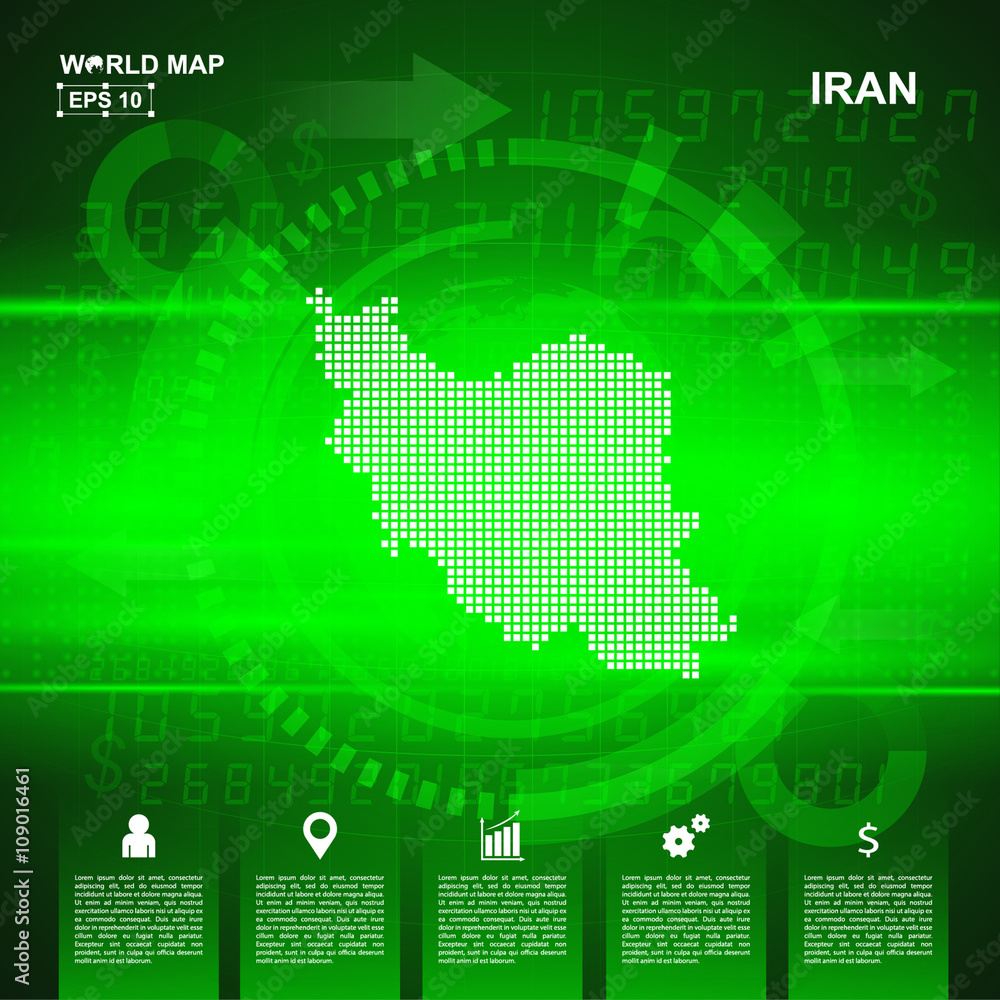Map Of Iran,Abstract Green background, pixel vector illustration Stock ...