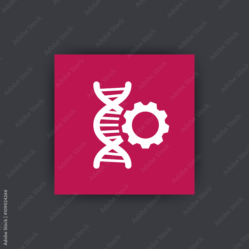 dna modification icon, pictogram with dna chain and gear, dna repair ...