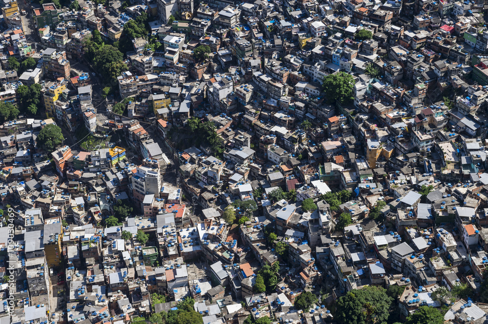 Crowded Brazilian Rocinha favela shanty town spans the valley in Rio de ...