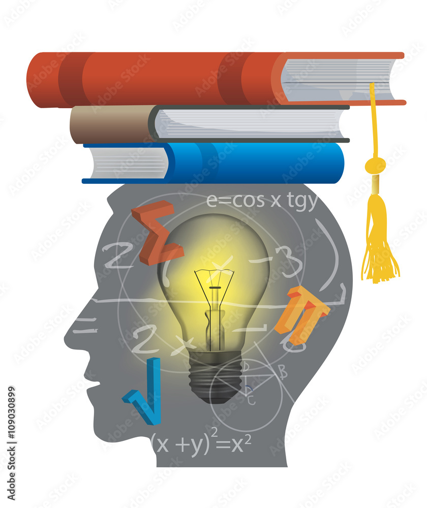Student of math. Stylized male head silhouette with math symbols and ...