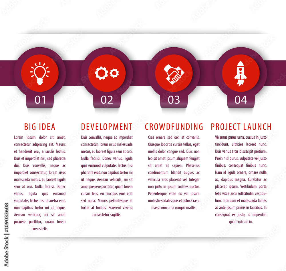 Startup infographics elements, 1, 2, 3, 4 steps, timeline, vector ...