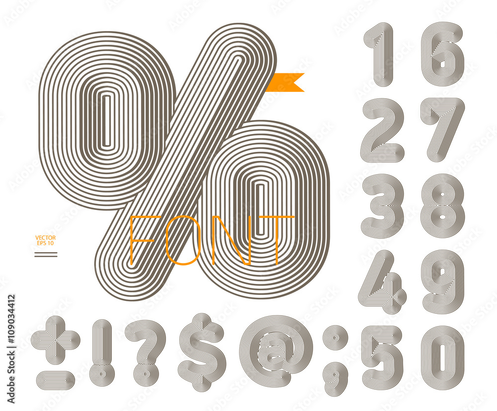 Retro style striped numbers and symbols. Straight line with volume ...