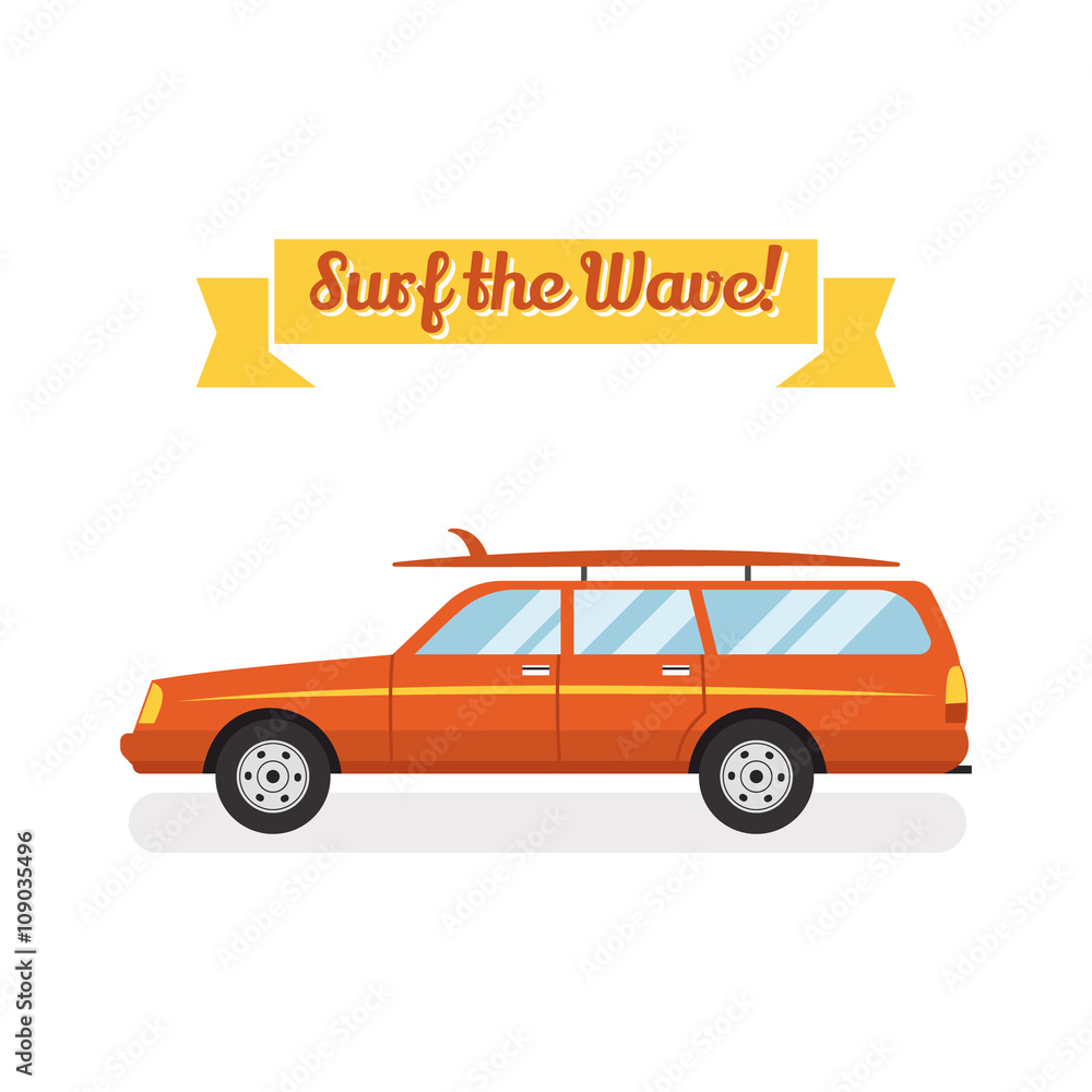 Vector retro flat web banner design on surfing, best summer vacation ...