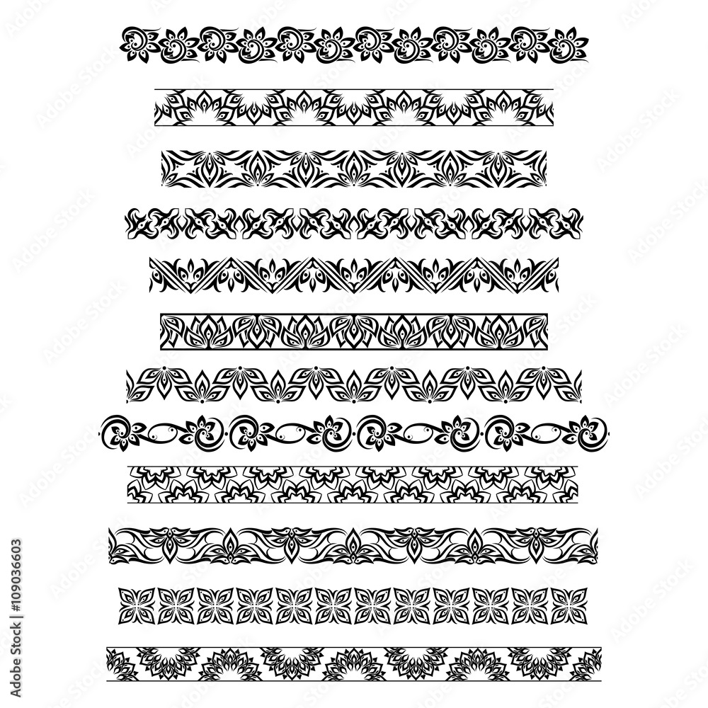 Thai ornament border patterns with vector thai floral motifs Stock ...