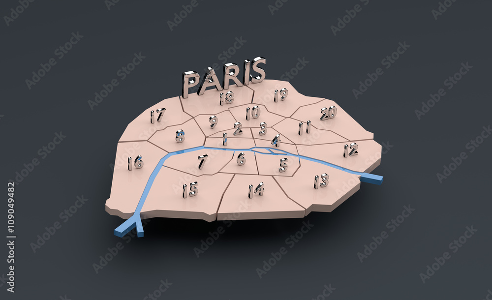 Plan de PARIS en 3D - Arrondissements Stock Illustration | Adobe Stock