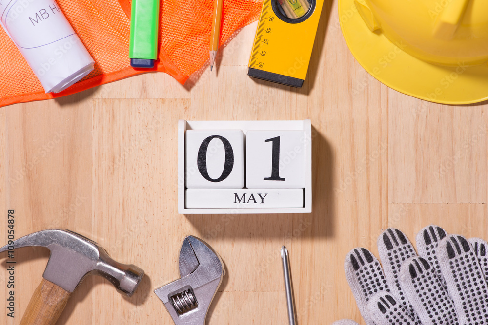 May 1st. Image of may 1 white blocks wooden calendar with construction ...