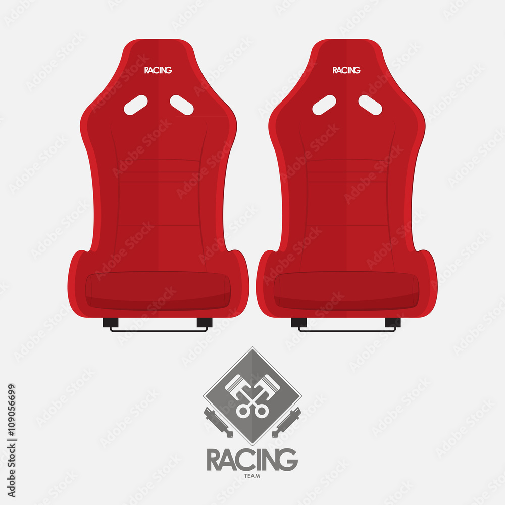 Red racing bucket seats in flat design. Garage logo. Vector ...
