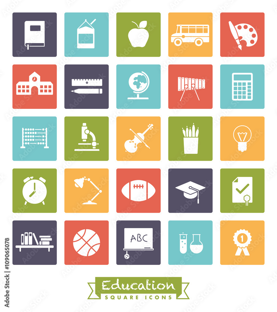 School and Education Square Color Icon Set Stock Vector | Adobe Stock
