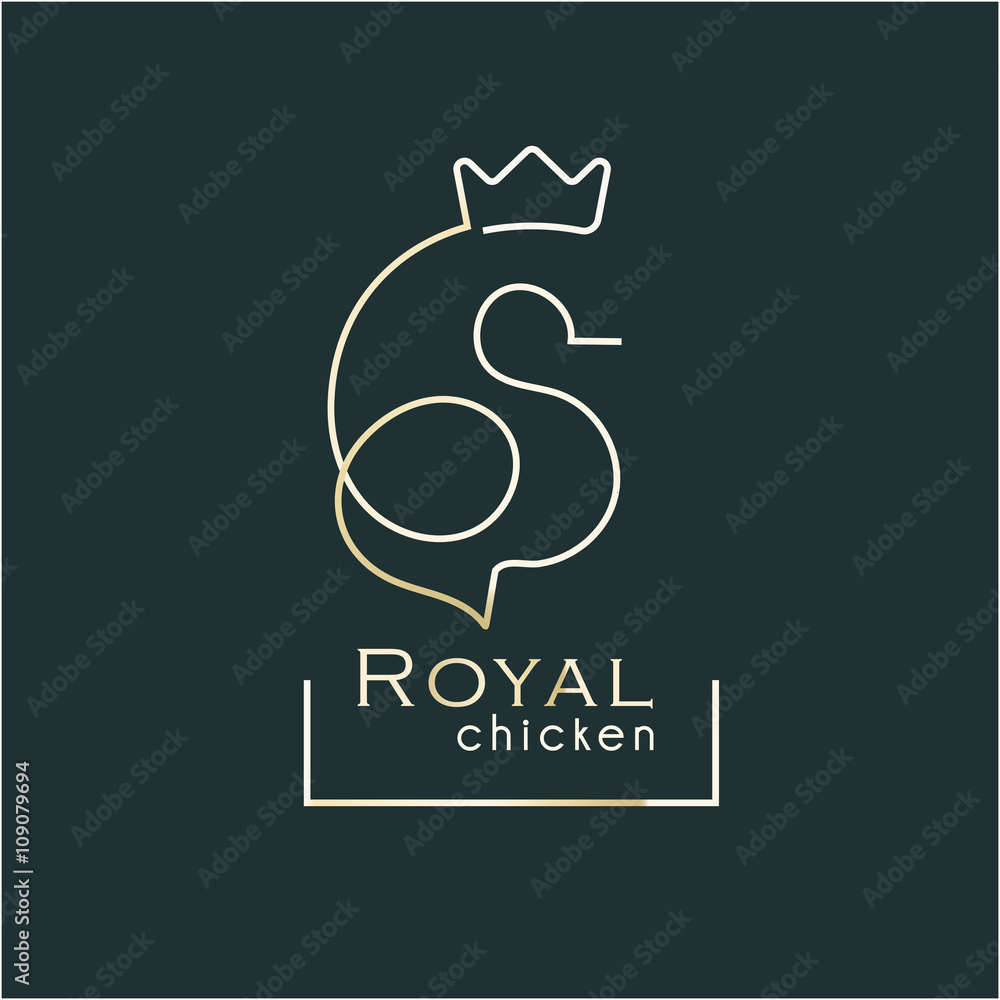 royal chicken logo award. One stroke line silhouette chicken with crown ...