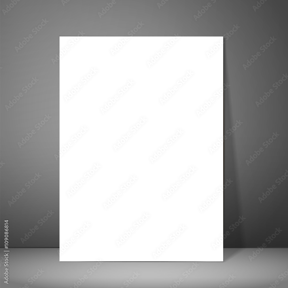 Empty flyer design for your project. White paper standing on the ...