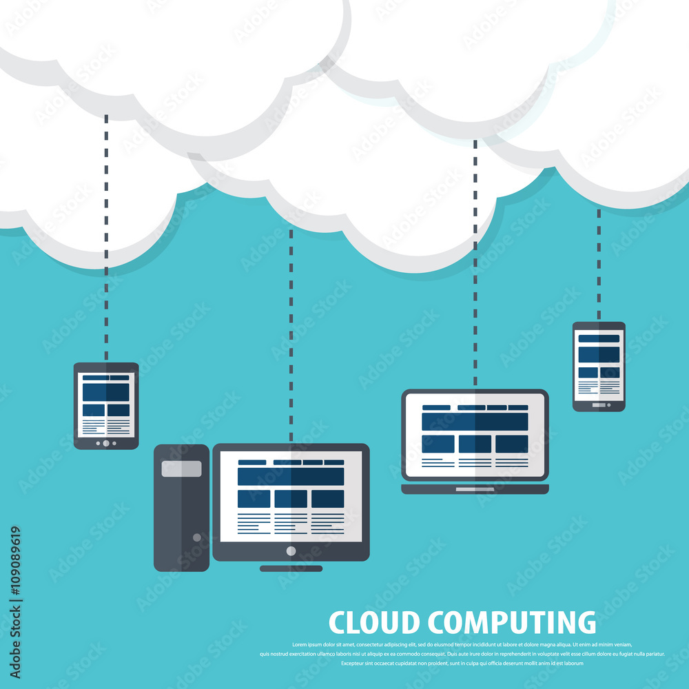 Cloud computing - Devices connected to the "cloud".Ai10 vector. All ...