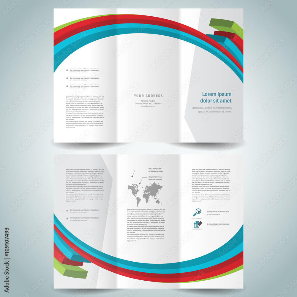 colored 3d lines brochure design template folder leaflet white Stock ...