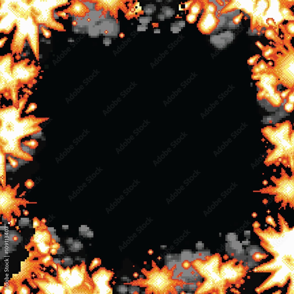 pixel art retro explosion smoke square frame Stock Vector | Adobe Stock