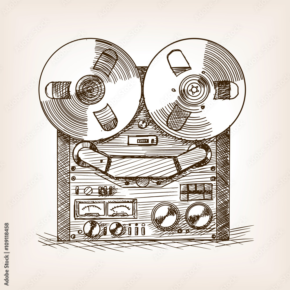 Tape recorder sketch style vector illustration Stock Vector | Adobe Stock