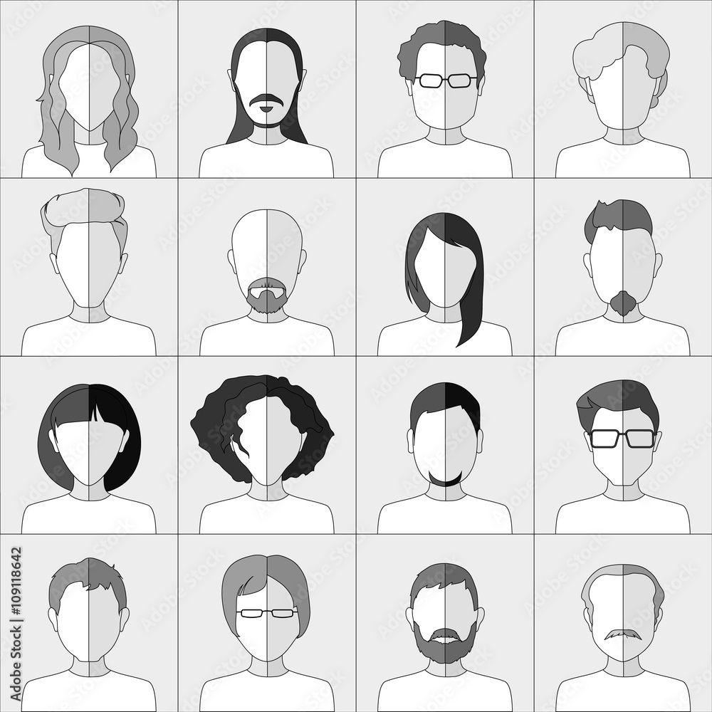 People icons. Set of flat stylish people icons in gray scale Stock ...