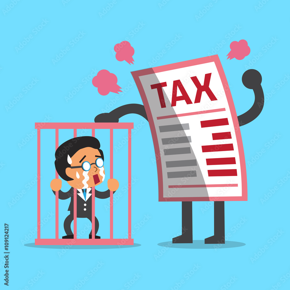 Cartoon big tax letter with businessman in prison Stock Vector | Adobe ...