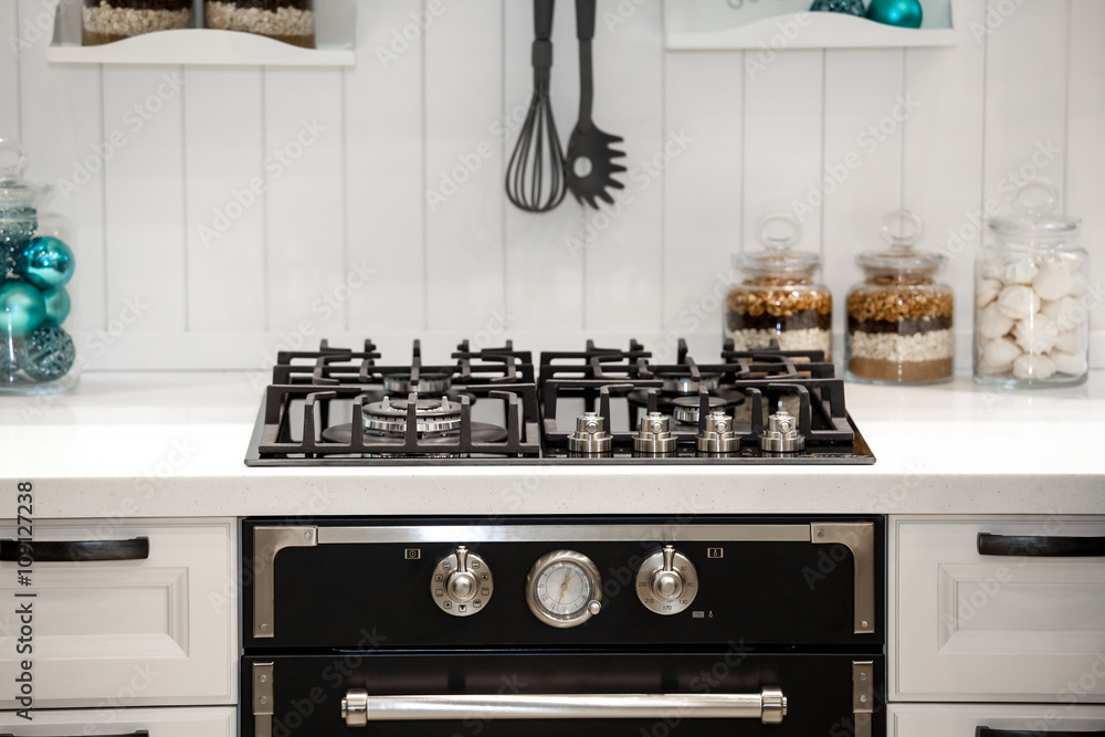 Modern kitchen and stove Stock Photo | Adobe Stock