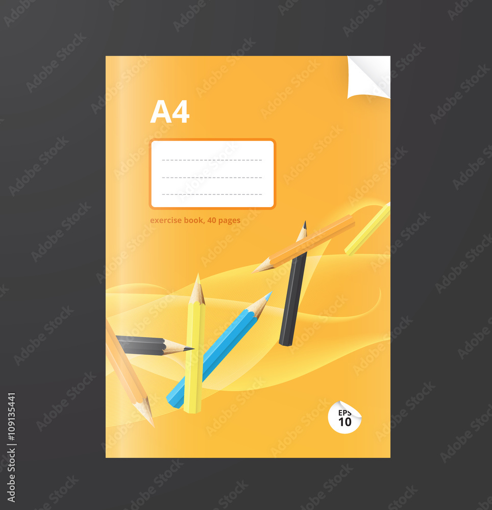 Childlike notebook design. Size A4. Beautiful pencil background with ...