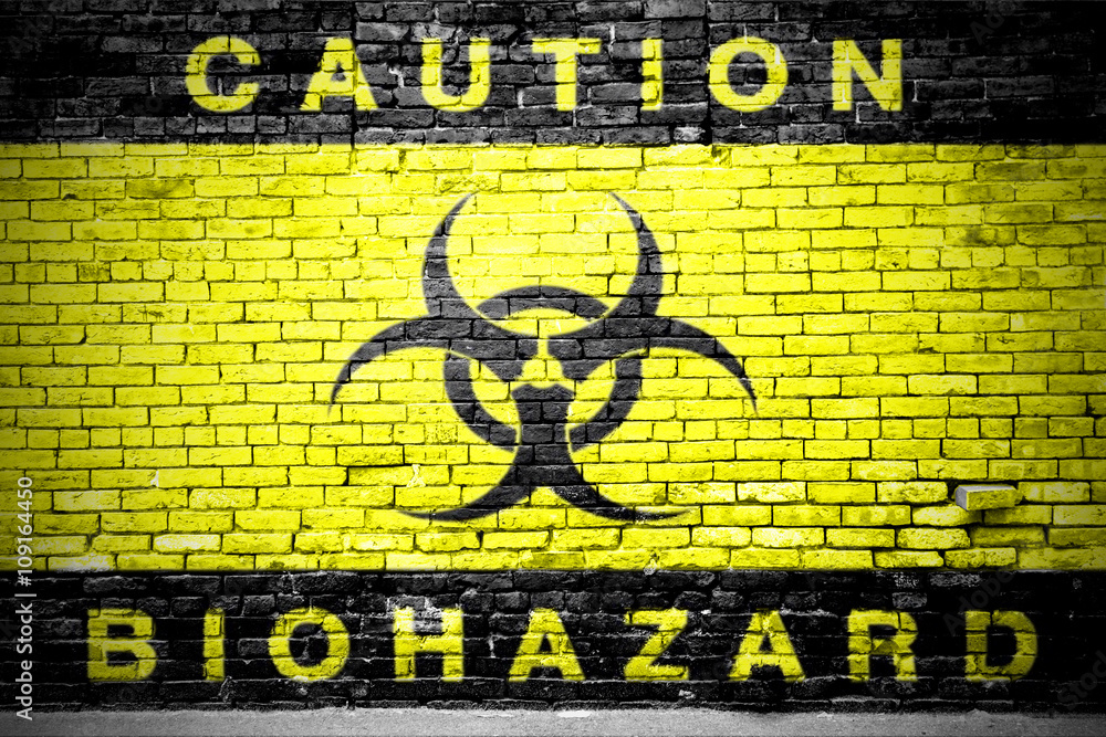 Ziegelsteinmauer mit Caution Biohazard Graffiti Stock Illustration ...