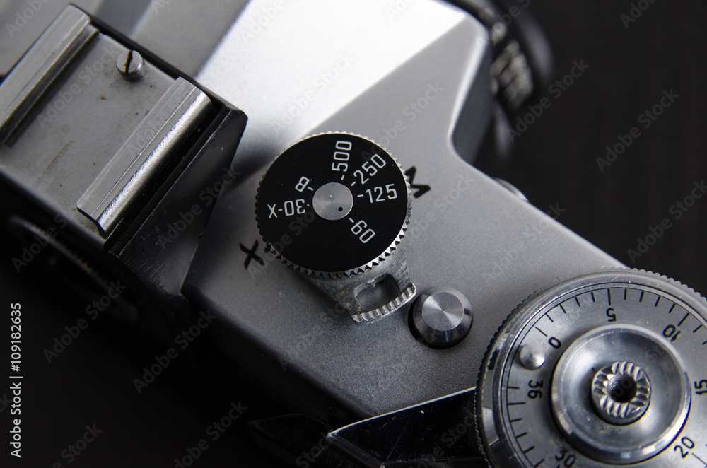 Vintage camera close up. Shutter speed dial Stock Photo | Adobe Stock