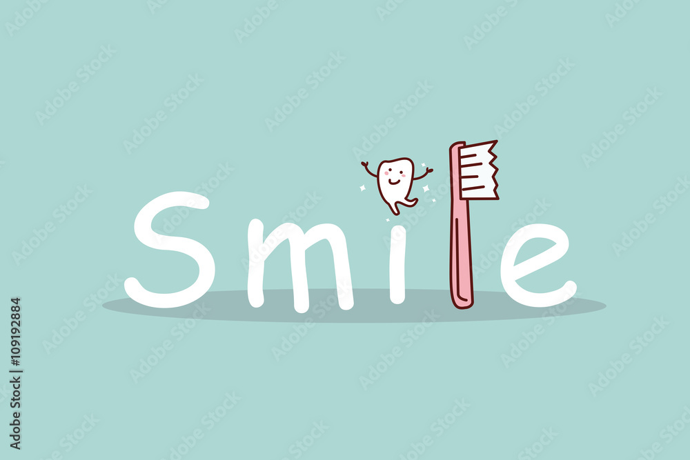 cartoon tooth smile with toothbrush Stock Vector | Adobe Stock