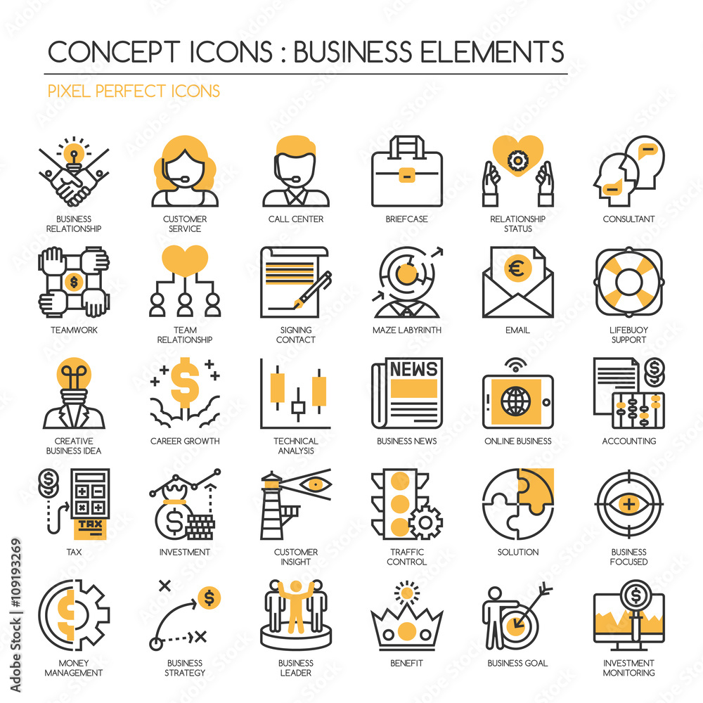 Business Elements, thin line icons set ,Pixel Perfect Icons Stock ...