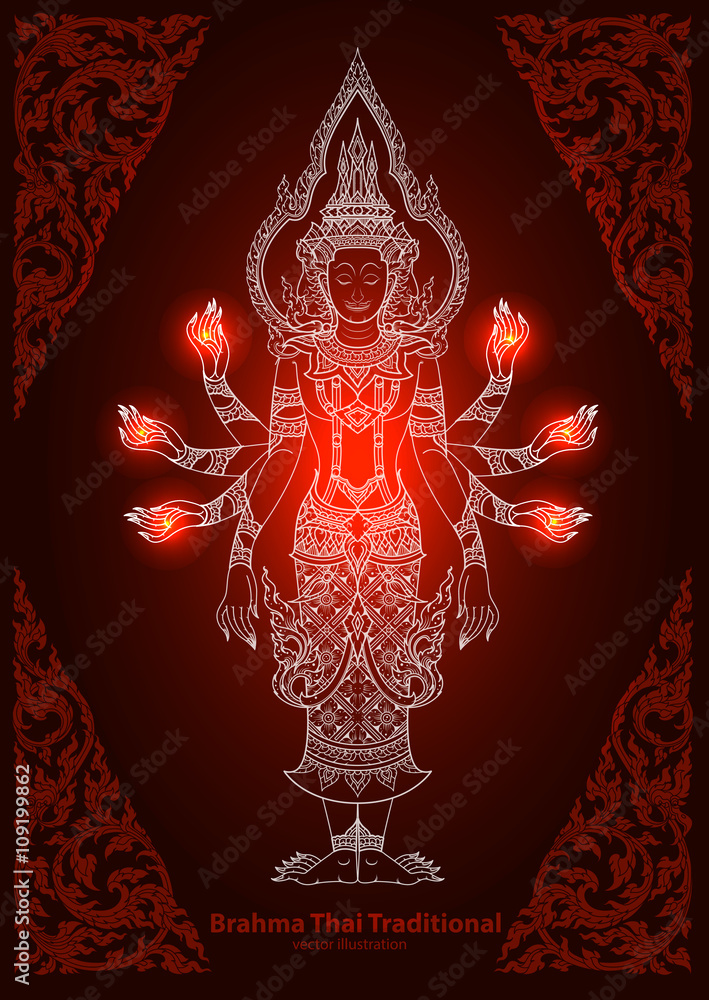 vector illustration lord Brahma Traditional Hindu Stock Vector | Adobe ...