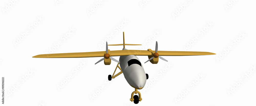 one yellow civilian small plane with two motors. A simple 3D model on a ...