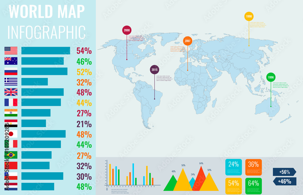 World map infographic template. All countries are selectable Stock ...