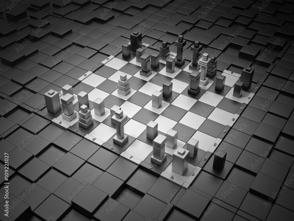 Scholar's mate. 3d chess board with figures. The concept design of ...