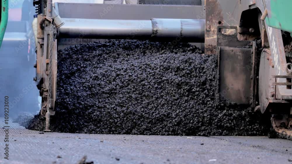 Vidéo Stock Asphalt paver machine during road construction, road ...