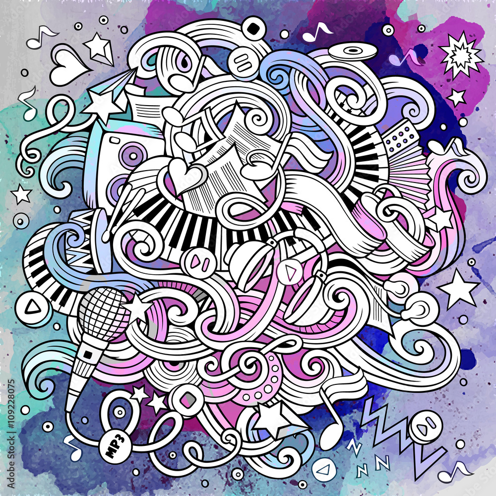 Cartoon hand-drawn doodles Musical illustration Stock Vector | Adobe Stock