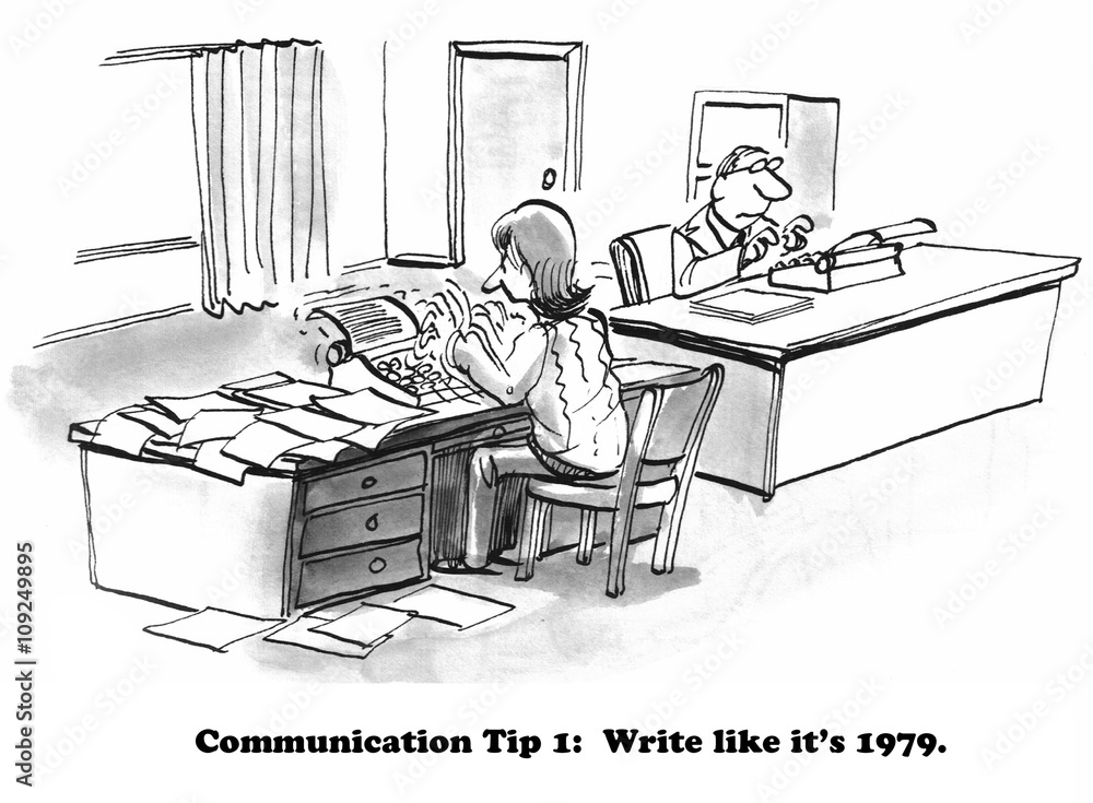 Cartoon about writing more frequently and writing with a typewriter ...