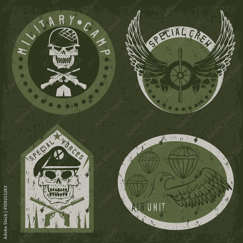 Special unit military grunge emblem set vector design template Stock ...