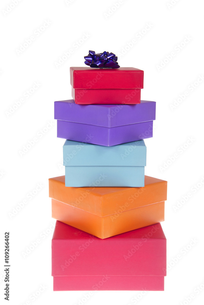 colorful present boxes stacked isolated on white background Stock Photo ...